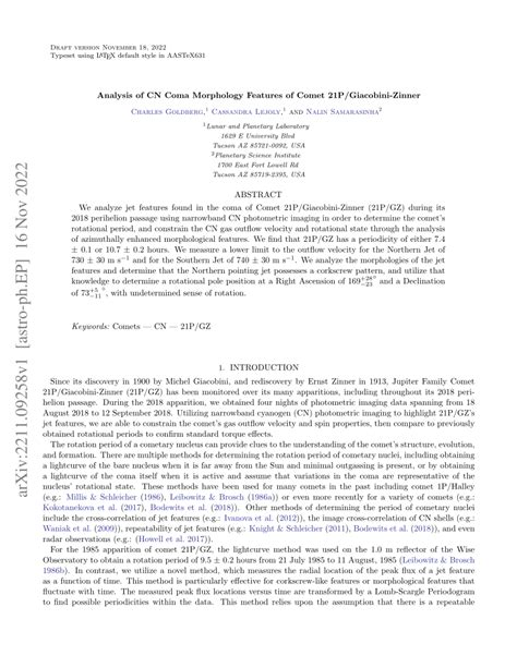 Pdf Analysis Of Cn Coma Morphology Features Of Comet 21pgiacobini Zinner