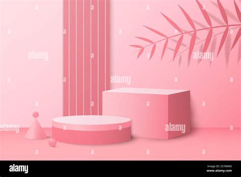 background vector 3d pink rendering with podium and minimal pink wall