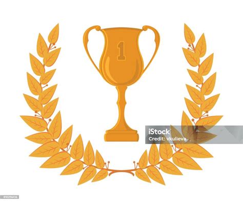 골드 컵 및 월계관 크라운 우승자 및 승리 벡터 일러스트 레이 션 개선 화 환 경쟁에 대한 스톡 벡터 아트 및 기타 이미지