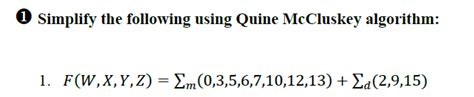 Solved Simplify The Following Using Quine Mccluskey