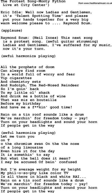 Novelty Song The Protest Song Monty Python Lyrics