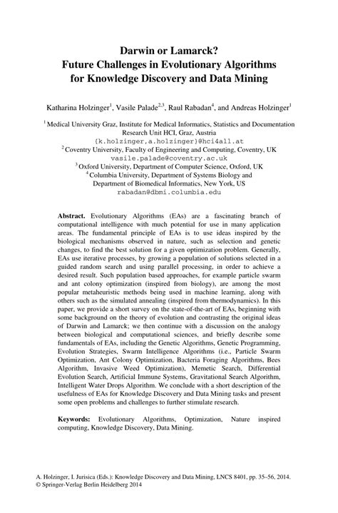 pdf darwin or lamarck future challenges in evolutionary algorithms