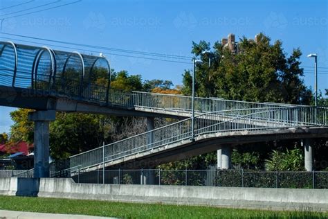 Image Of Ramp Up Pedestrian Bridge To Cross Over Busy Road Austockphoto