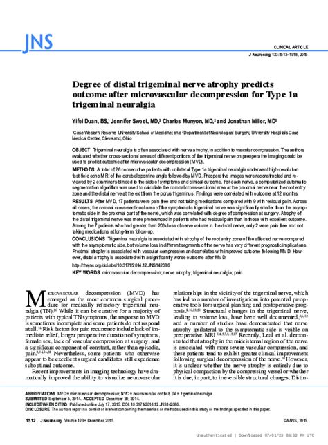 Pdf Degree Of Distal Trigeminal Nerve Atrophy Predicts Outcome After Microvascular