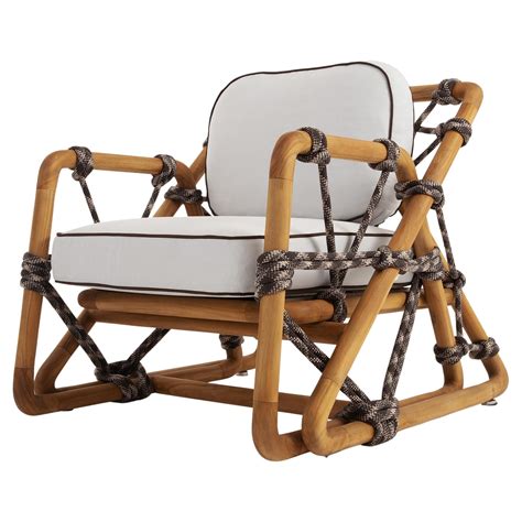 Hand Woven Rope Outdoor Lounge Chair In Solid Teak For Sale At 1stdibs