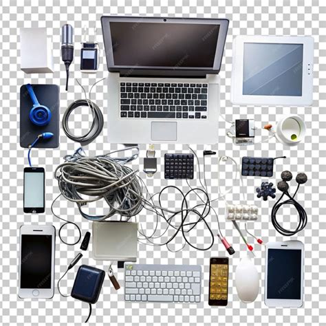 A Cluttered Workspace With Various Electronic Devices Premium Ai Generated Psd