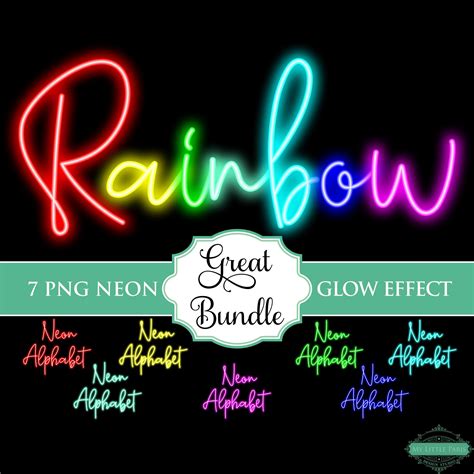 Neon Script Glow Effect Bundle 7 Colors Alphabet Png Clip Art Etsy
