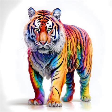 Premium Ai Image Tiger Rainbow Color White Background
