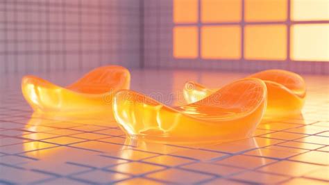 Glowing Orange Abstract Glass Objects On Reflective Surface Stock Illustration Illustration Of