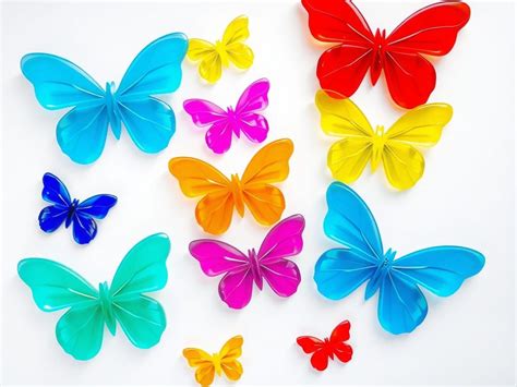 Plain Translucent Butterflies Made Of Jell O Assorted Colors Individually Spaced Floating On