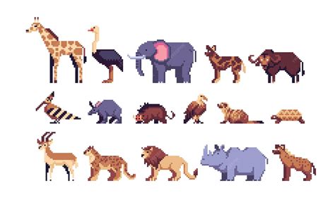 Premium Vector Savanna Animals Pixel Art Set Safari Wildlife Collection