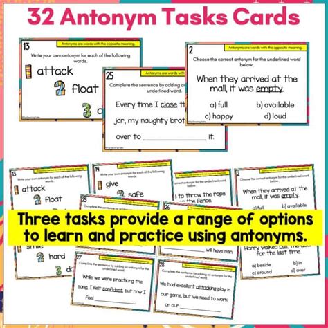 antonyms task cards semantic task cards top teaching tasks