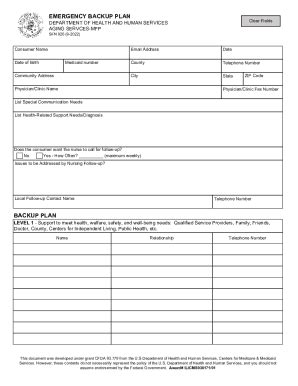 Fillable Online EMERGENCY BACKUP PLAN BACKUP PLAN Fax Email Print PdfFiller