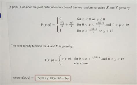 Solved 1 Point Consider The Joint Distribution Function Of