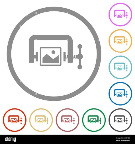 Image Compression Solid Flat Color Icons In Round Outlines On White Background Stock Vector