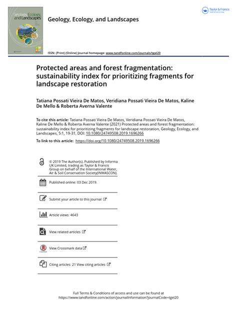 Protected Areas And Forest Fragmentation Sustainability Index For Prioritizing Fragments For