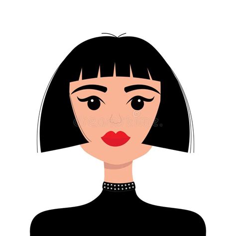 Young Girl Face Brunette Bob Cut Hairstyle Portrait Of Woman