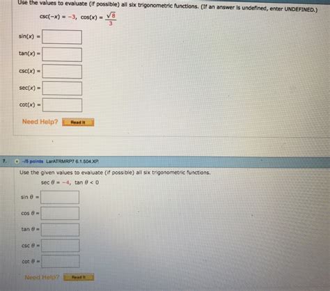 Solved Use The Values To Evaluate If Possible All Six