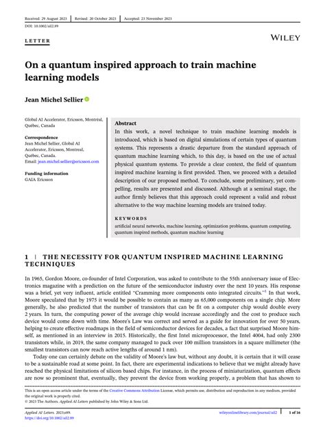 PDF On A Quantum Inspired Approach To Train Machine Learning Models