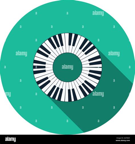 Piano Circle Keyboard Icon Flat Circle Stencil Design With Long Shadow Vector Illustration