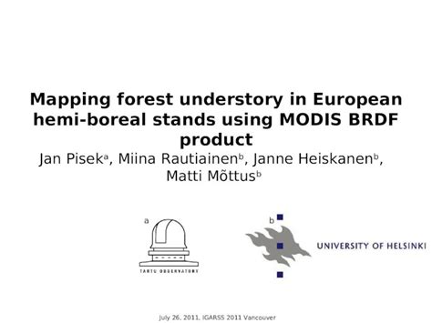 Ppt Mapping Forest Understory In European Hemi Boreal Stands Using Modis Brdf Product