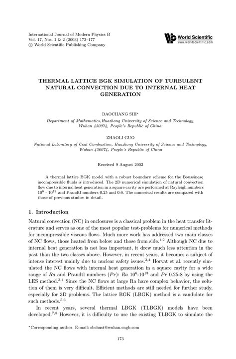 Pdf Thermal Lattice Bgk Simulation Of Turbulent Natural Convection