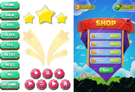 Premium Vector Set Of Game Assets Menu Buttons Back Ground Screen Popup Screens And Settings