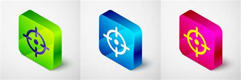 Isometric Target 스포츠 아이콘이 회색 배경에 고립되어 있습니다 사격 범위 또는 사격을 위한 숫자로 대상을 청소하십시오 사각형 버튼 벡터 3차원 형태에 대한