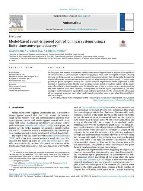 Pdf Model Based Event Triggered Control For Linear Systems Using A