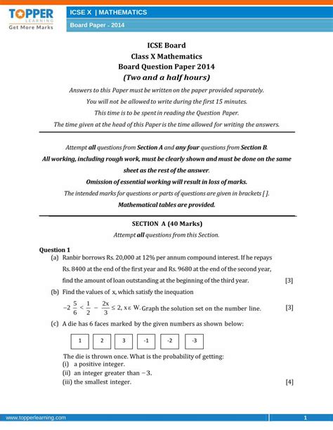 PDF ICSE Board Class X Mathematics Board Question Paper Sunbeamclasses Weebly Uploads