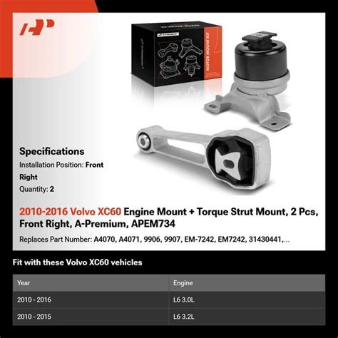 Trusted 2010 2016 Volvo Xc60 Engine Mount And Transmission Mount Kit