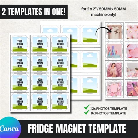 Square Magnet Template 2 X 2 50mm X 50mm 12 Or 9 Photo Templates