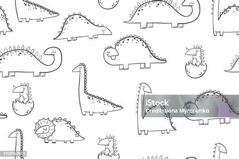 손으로 그린 낙서 완벽 한 배경 와 낙서 Dino 만화 재미 있는 공룡 렉스 끝없는 배경 섬유 및 보육을 위한 신생아 디자인 0