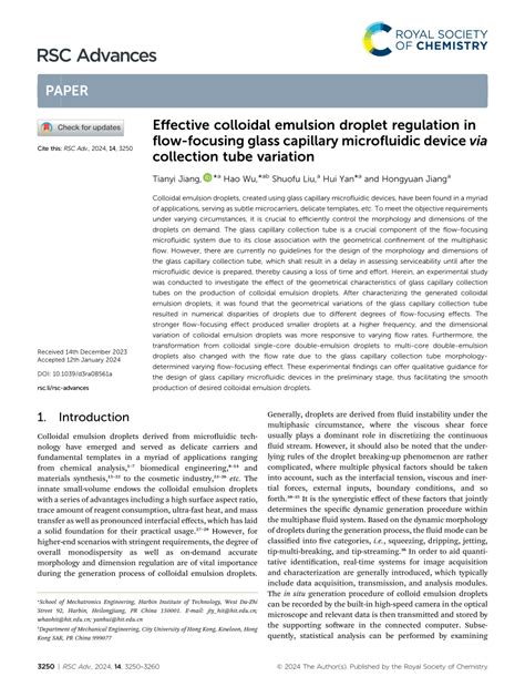 Pdf Effective Colloidal Emulsion Droplet Regulation In Flow Focusing