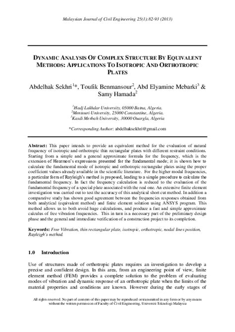 Pdf Dynamic Analysis Of Complex Structure By Equivalent Methods