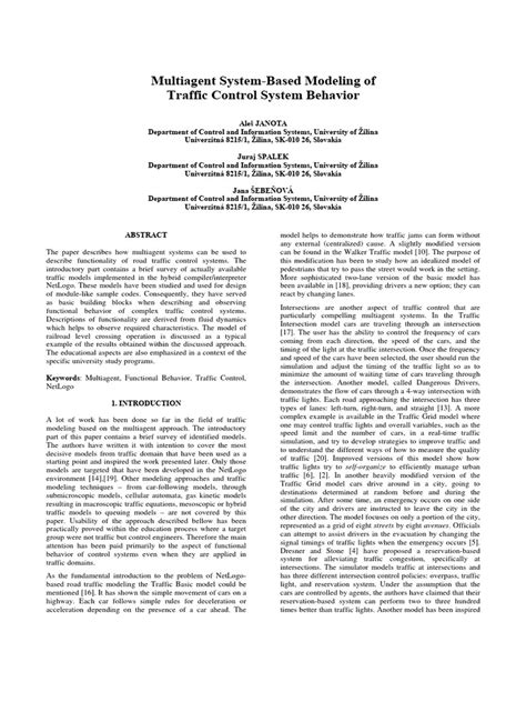 Multiagent System Based Modeling Of Traffic Control System Behavior Pdf