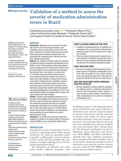 Pdf Validation Of A Method To Assess The Severity Of Medication Administration Errors In Brazil