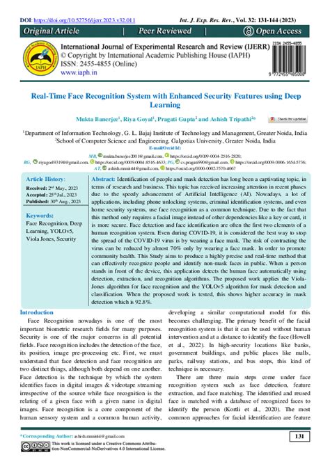 Pdf Real Time Face Recognition System With Enhanced Security Features Using Deep Learning