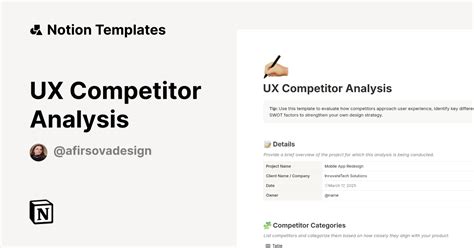 Ux Competitor Analysis Template By Anastasiia Firsova Notion Marketplace