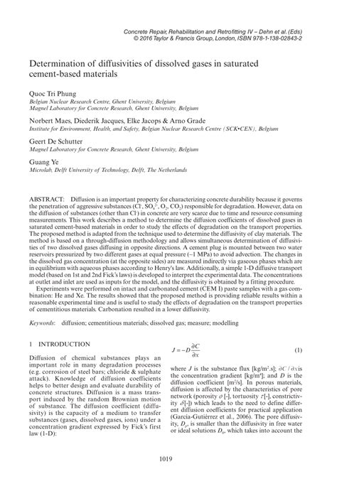 pdf determination of diffusivities of dissolved gases in saturated