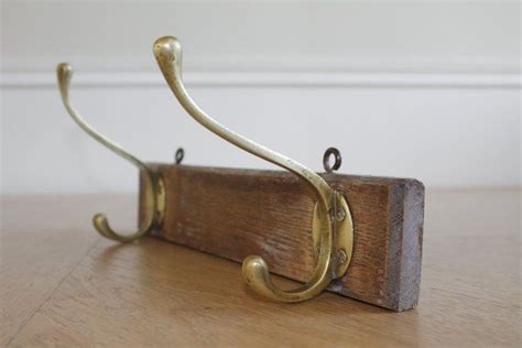 Antique Solid Brass Hat And Coat Hook With Oak Mount