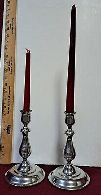 Set Of 2 Kirk Stieff Pewter 7 Candlesticks Farmhouse W Dupont Stamp