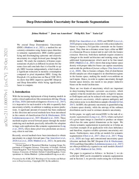 Pdf Deep Deterministic Uncertainty For Semantic Segmentation
