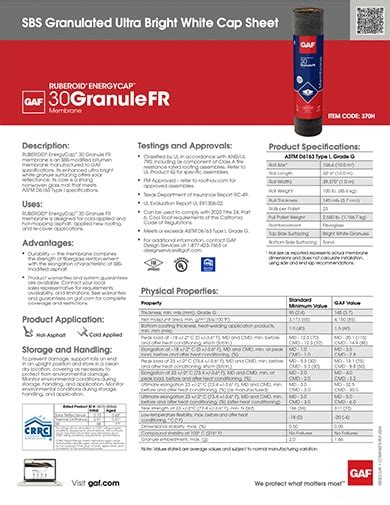 Ruberoid® Energycap™ 30 Granule Fr Membrane Gaf Roofing