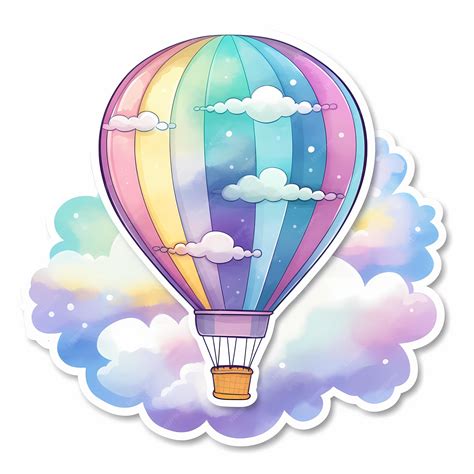 A Whimsical Hot Air Balloon In Pastel Colors Floating Among Fluffy
