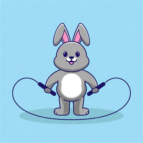 Premium Vector Cute Rabbit Jumping Rope Vector Flat Illustration Cartoon Rabbit Workout