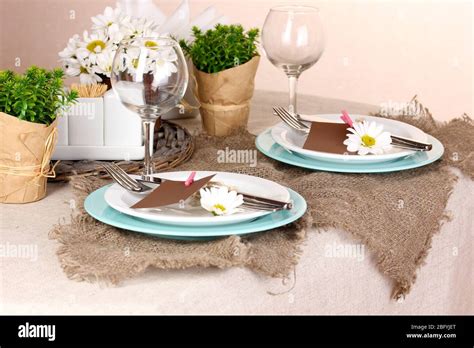 Rustic Table Setting Stock Photo Alamy