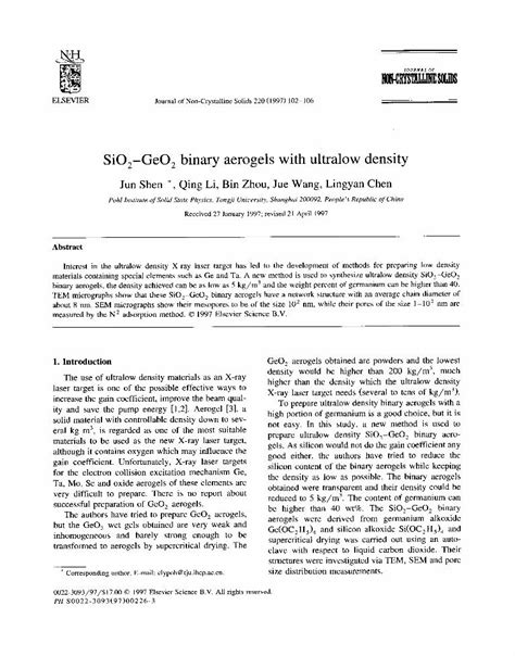 pdf sio2geo2 binary aerogels with ultralow density dokumen tips