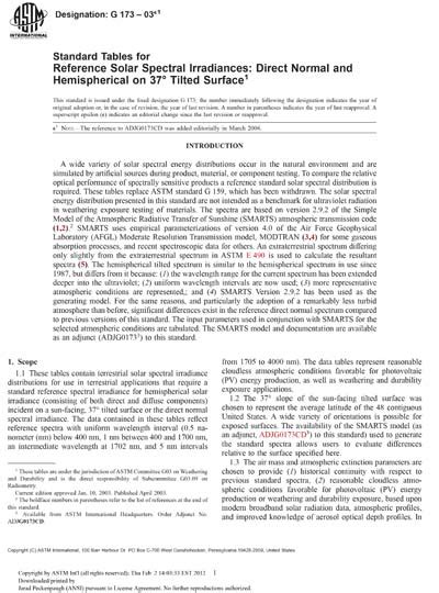Astm G173 032008 Standard Tables For Reference Solar Spectral