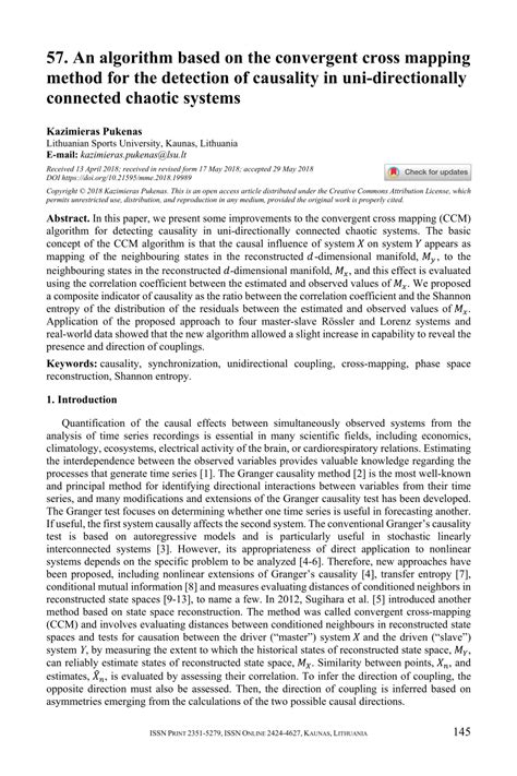 Pdf An Algorithm Based On The Convergent Cross Mapping Method For The Detection Of Causality